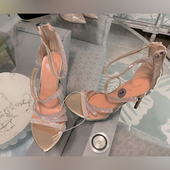 Anne Michelle | Shoes | Anne Michelle Gold Rhinestone Stiletto Sandals ...